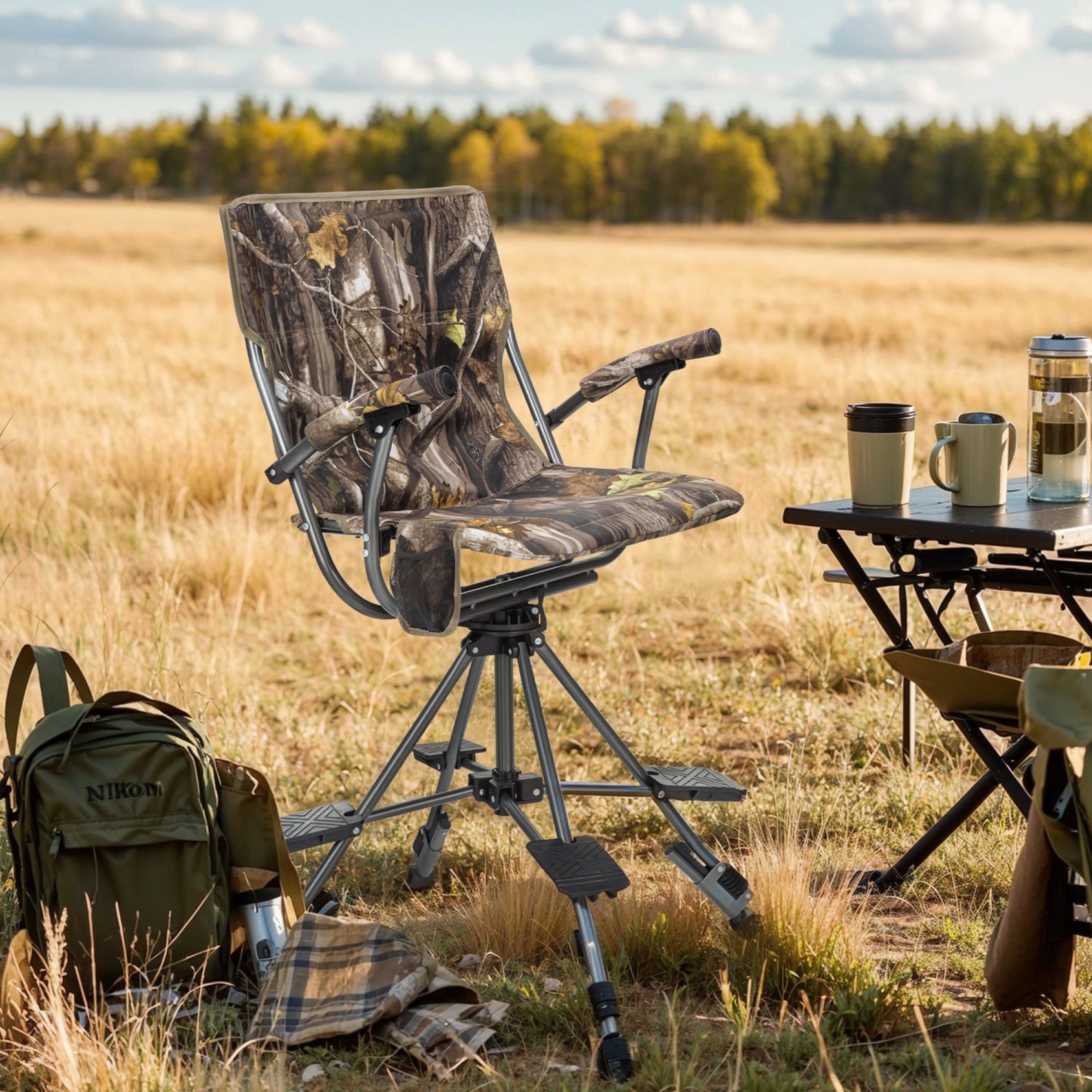 No Assembly 360° Silent Swivel Hunting Chair with Shooting Pedals-Alpha Camp – AlphaMarts