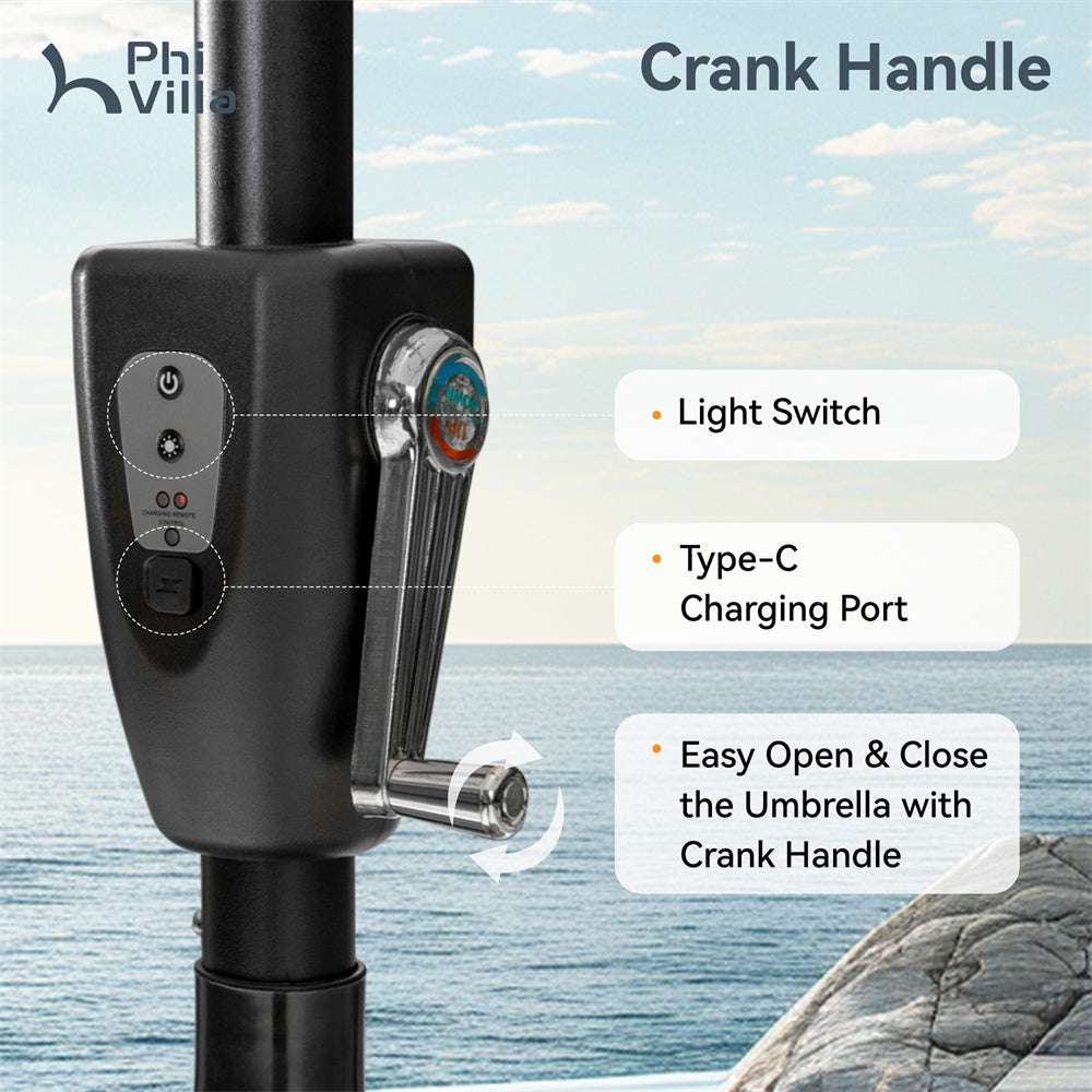 PHI VILLA 13ft Large Double-Sided Patio Umbrella with Solar Powered LE ...