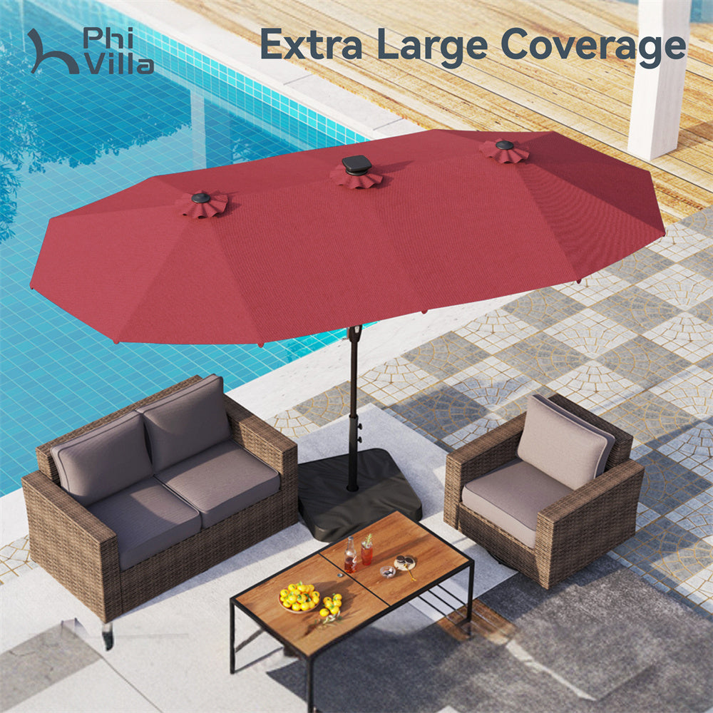 PHI VILLA 13ft Large Double-Sided Patio Umbrella with Solar Powered LE ...
