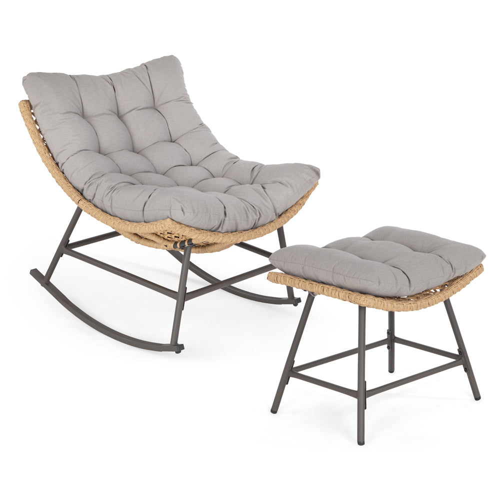Phi Villa Outdoor Rattan Papasan Sofa Rocking Chair with Ottoman ...