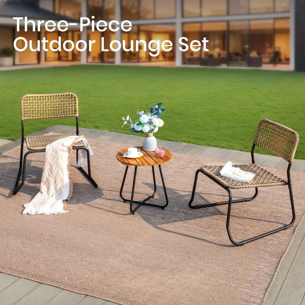 MFSTUDIO 3-Piece Stackable Outdoor Rattan Patio Bistro Set with Solid ...