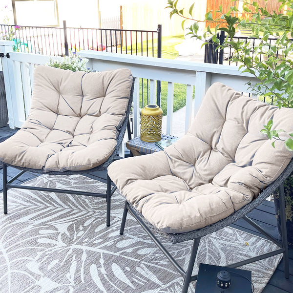 Phi Villa 2-Piece Outdoor Rattan Papasan Sofa Lounge Chair with Thick ...