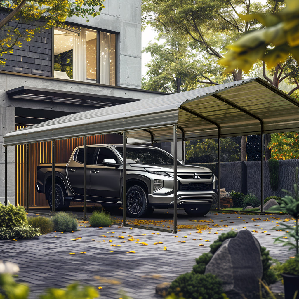 PHI VILLA Heavy Duty Carport with Galvanized Steel Roof Multi-Purpose ...