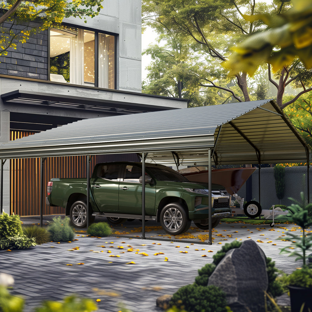 PHI VILLA Heavy Duty Carport with Galvanized Steel Roof Multi-Purpose ...