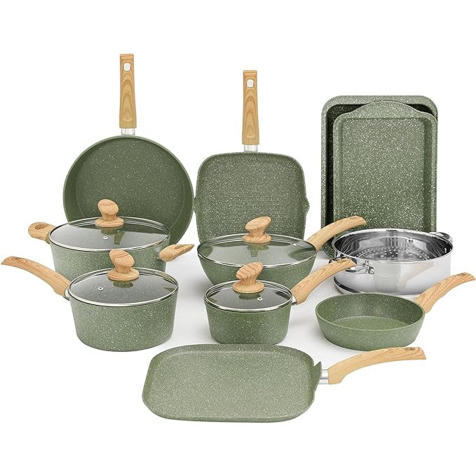 Induction Nonstick Granite-Coating 17 Piece Cookware Set-Kitchen ...