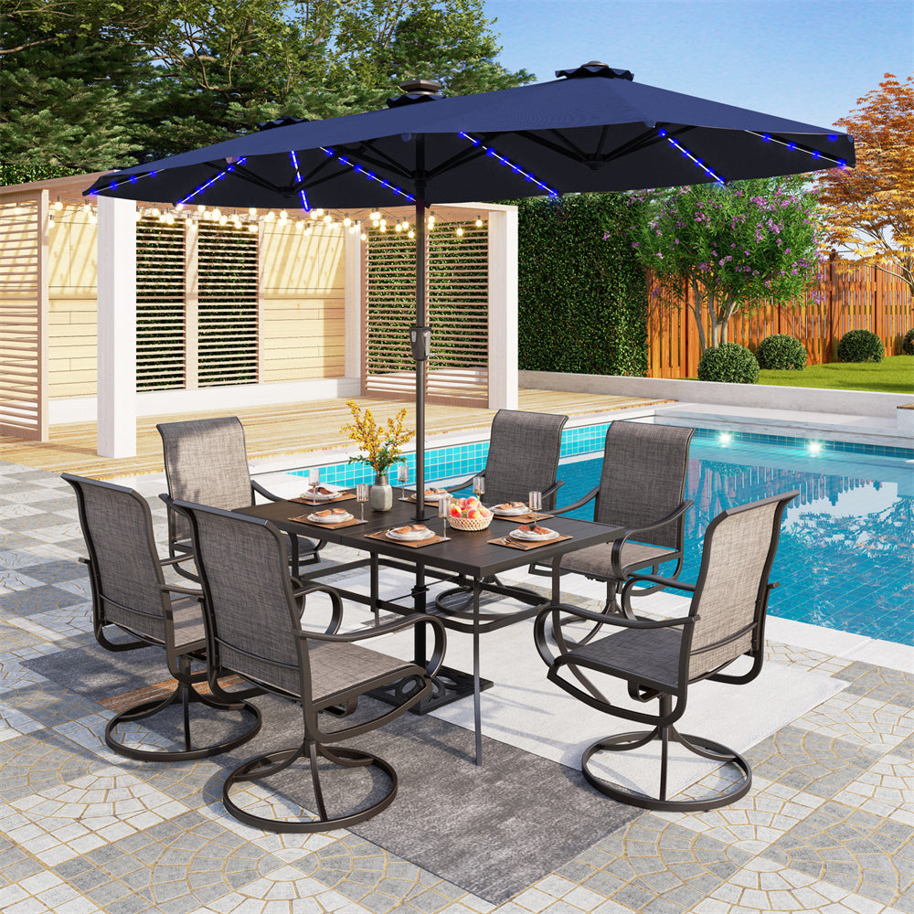 PHI VILLA 13ft Large Double-Sided Patio Umbrella with Solar Powered LE ...