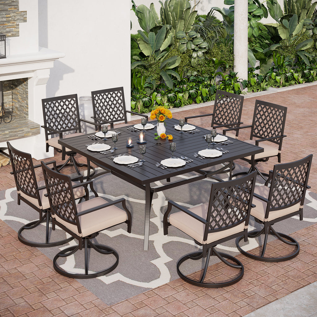 9-Piece Extra-large Square Table & Pattern Swivel Chairs Patio Dining ...