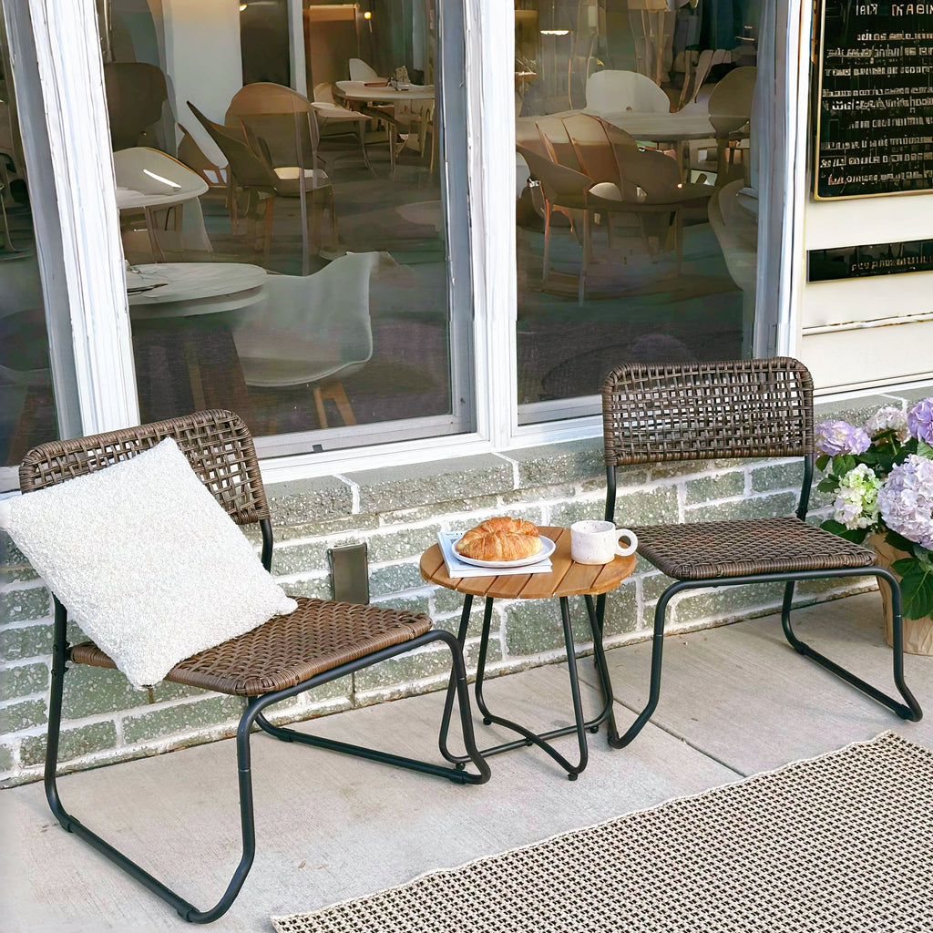 MFSTUDIO 3-Piece Stackable Outdoor Rattan Patio Bistro Set with Solid ...