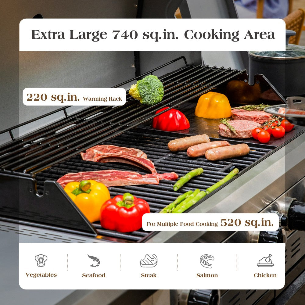 6-Burner 740 sq.in. Extra Large Gas BBQ Grill with Griddle & Side Burn ...