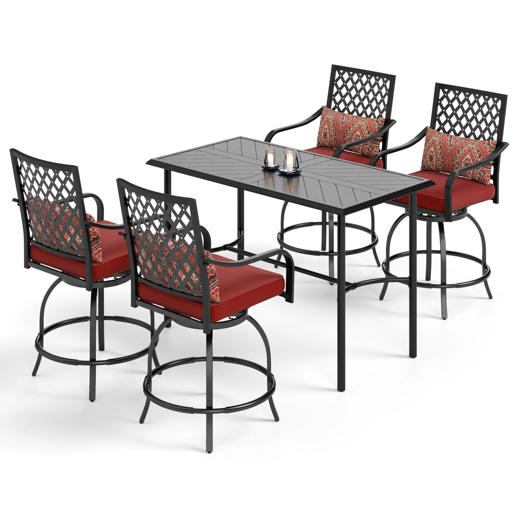 5-Piece Patio Bar Stool Set Embossed Bar Table & Cushioned Bar Stools ...