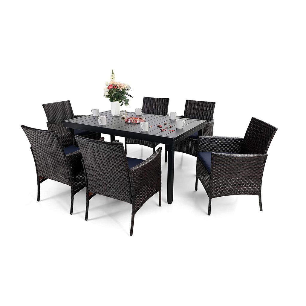PHI VILLA Rattan Wicker Cushioned Dining Chairs Set with Extendable Ta ...