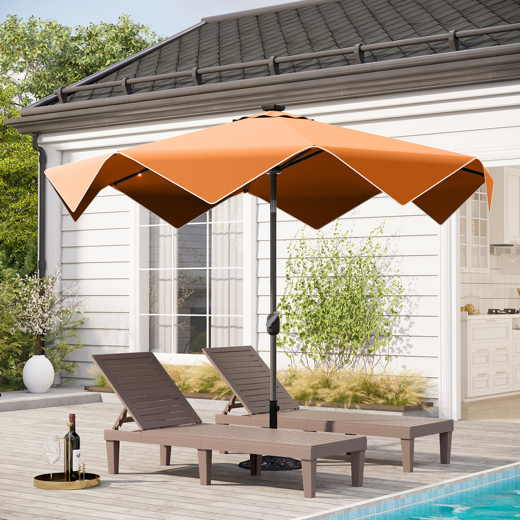 PHI VILLA 9/10ft Auto-Tilt LED Solar Lights Market Patio Umbrella with ...