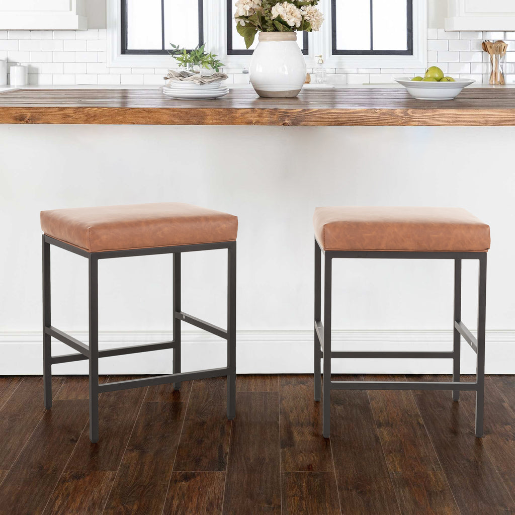 PHI VILLA Square Counter Height Bar Stools with Water-Proof PU Leather ...