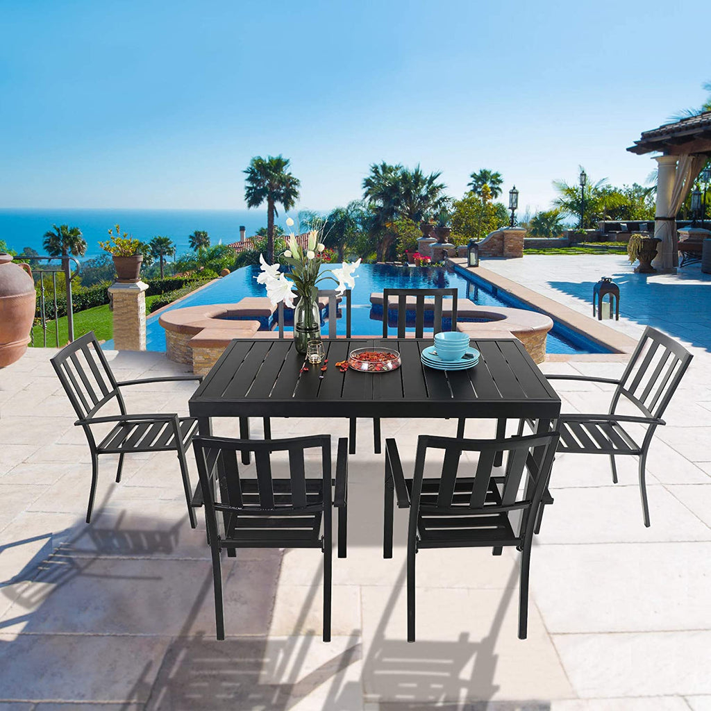 PHI VILLA Adjustable Table and Stackable Chairs 9-Piece Patio Dining ...