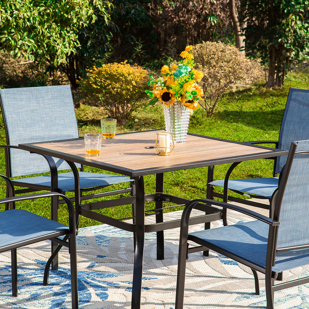 5-Piece Patio Dining Sets Square Table & Light Textilene Fixed Chairs ...