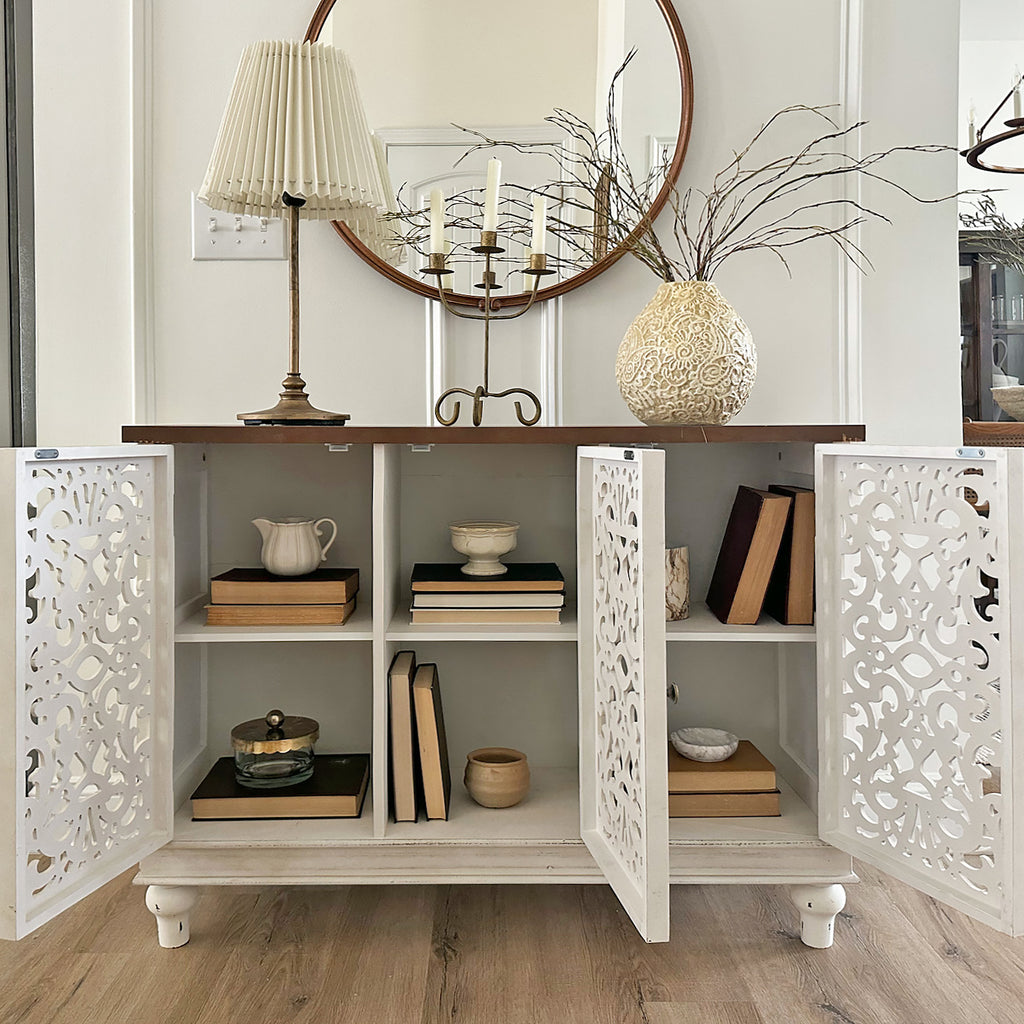 Accent Storage Cabinet with Decorative Carved -MFSTUDIO – AlphaMarts