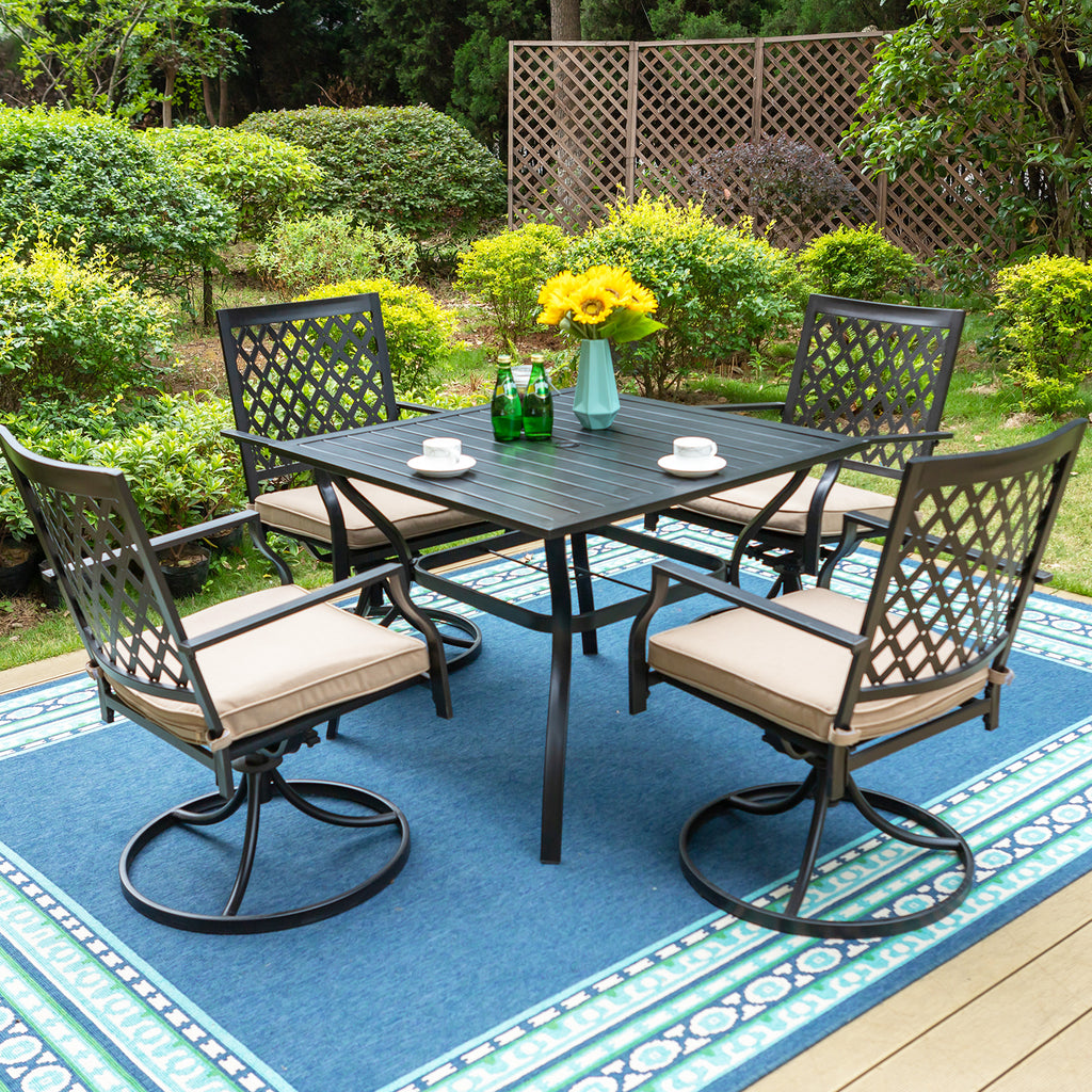 5-Piece Square Table and Cushioned Swivel Chair Patio Dining Set ...