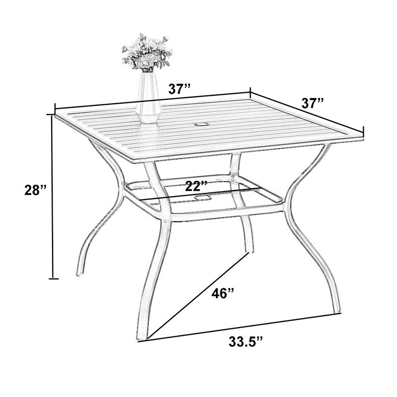Phi Villa 37" Patio Bistro Metal Steel Slat Table with Umbrella Hole ...