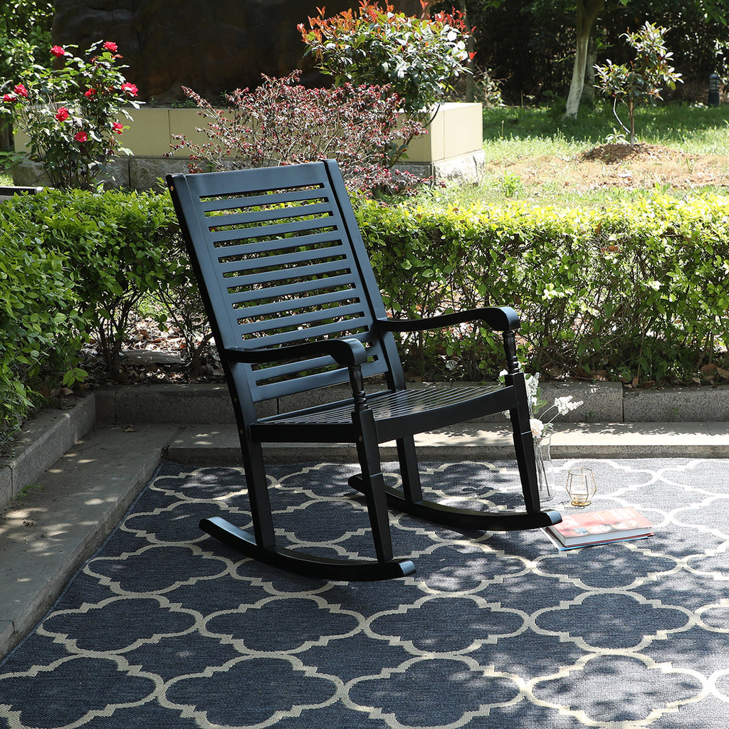 Phi Villa Outdoor Acacia Wood Rocking Chair for Garden and Indoor ...